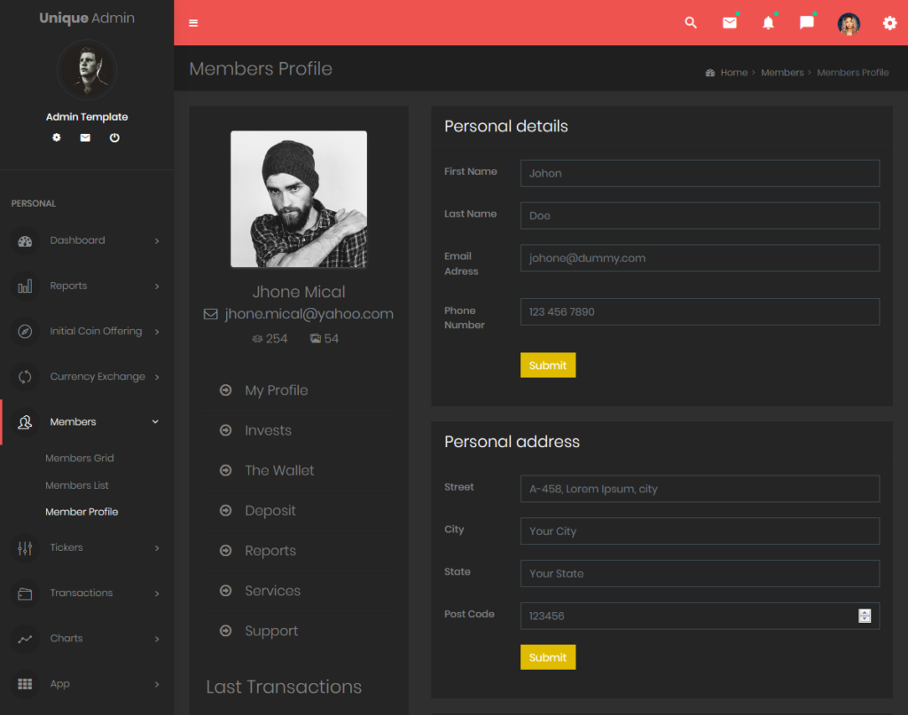 Crypto Dark Bootstrap Admin Templates