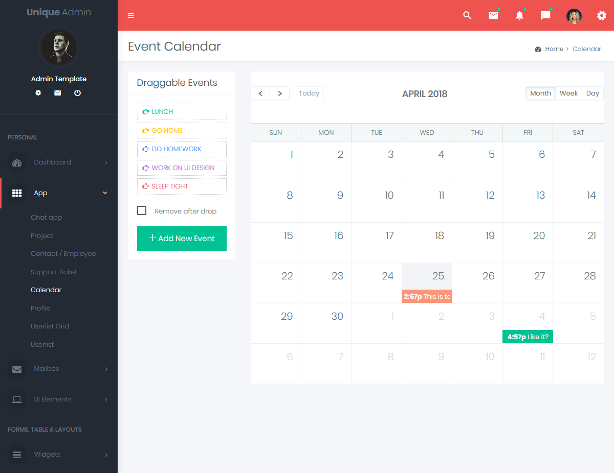 UniqueDark Sidebar- Responsive Bootstrap Admin Template