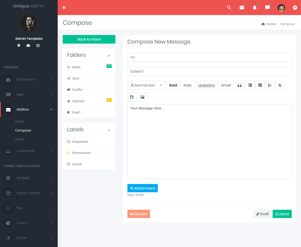 UniqueDark Sidebar- Responsive Bootstrap Admin Template