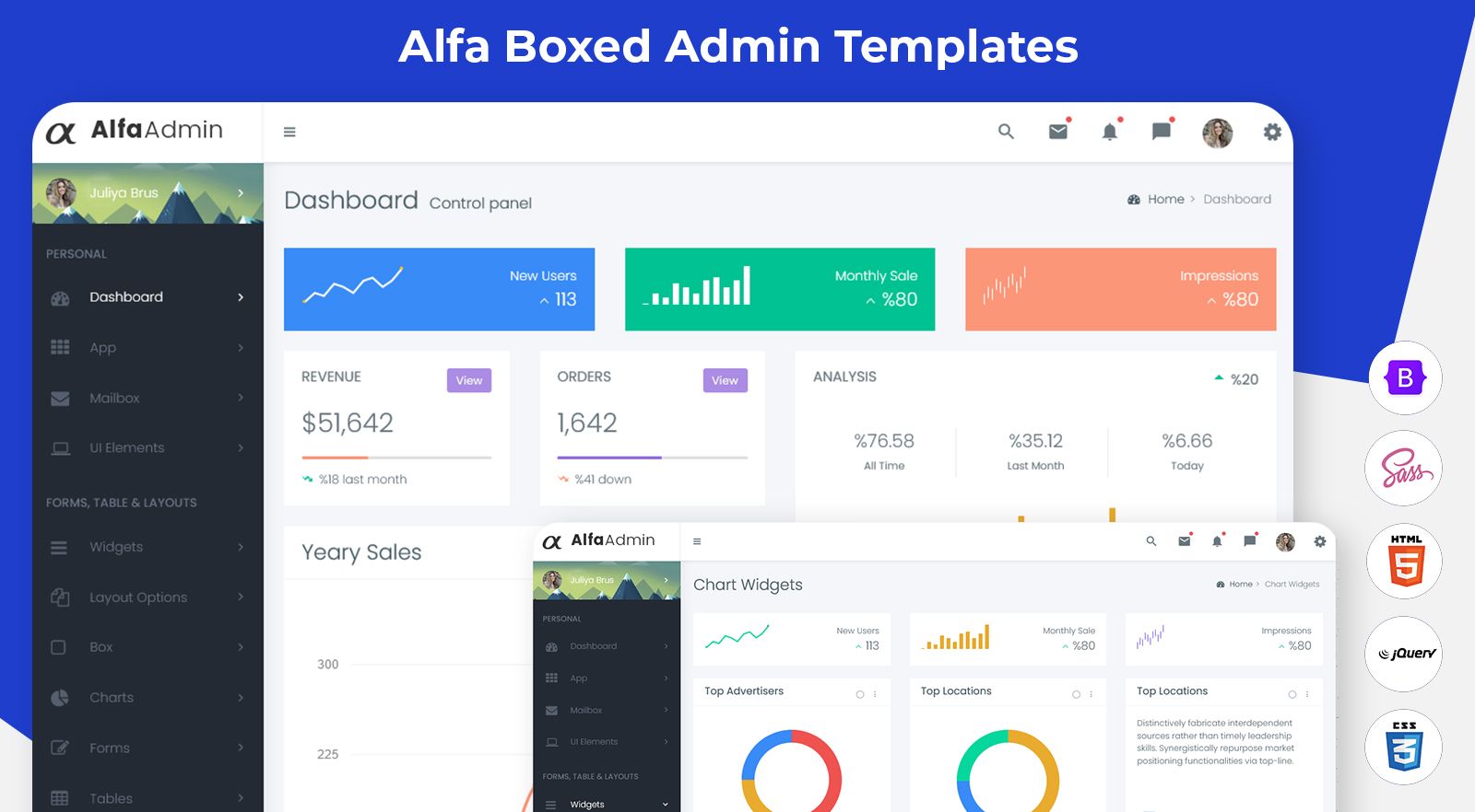 Bootstrap Admin Web App Template with Admin Dashboard UI Kit - Alfa Boxed
