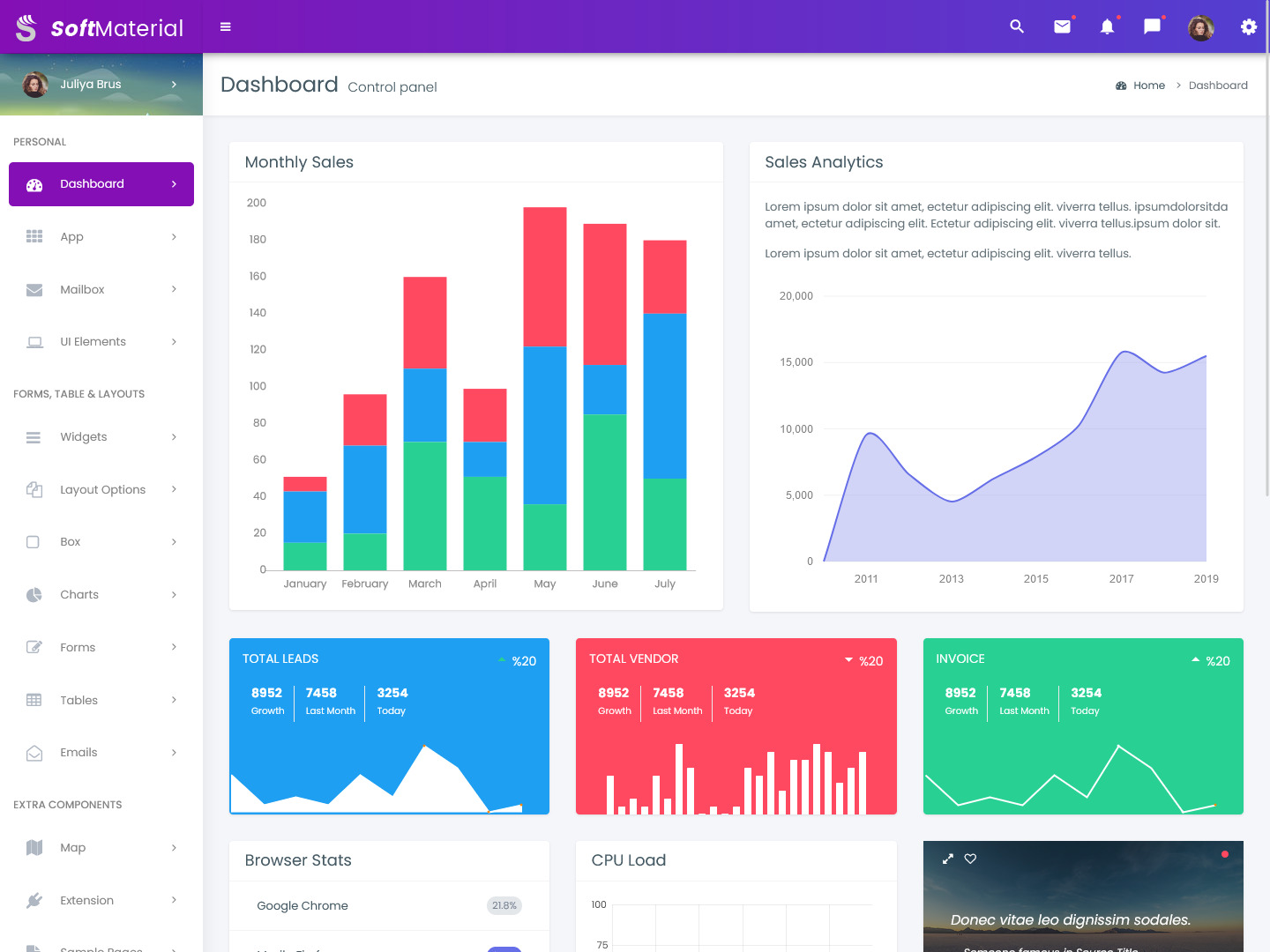 Responsive Admin Dashboard Template With Admin Panel - Soft Material